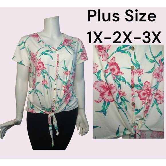 Juniper + Lime | Tops | Plus Size Short Sleeve Pink Floral Blouse With ...